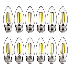 FLSNT 5000K Daylight Dimmable LED Candelabra Bulbs, 60W Equivalent, B11 E26 Base LED Chandelier Light Bulbs, 550LM, 12 Pack