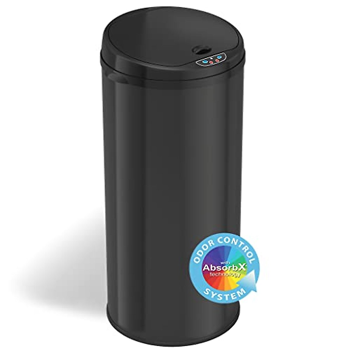iTouchless 13 Gallon Automatic Trash Can with Odor Control System – Black Round Kitchen Sensor Garbage Bin for Kitchen or Office & AC Power Adapter for Automatic Sensor Trash Cans