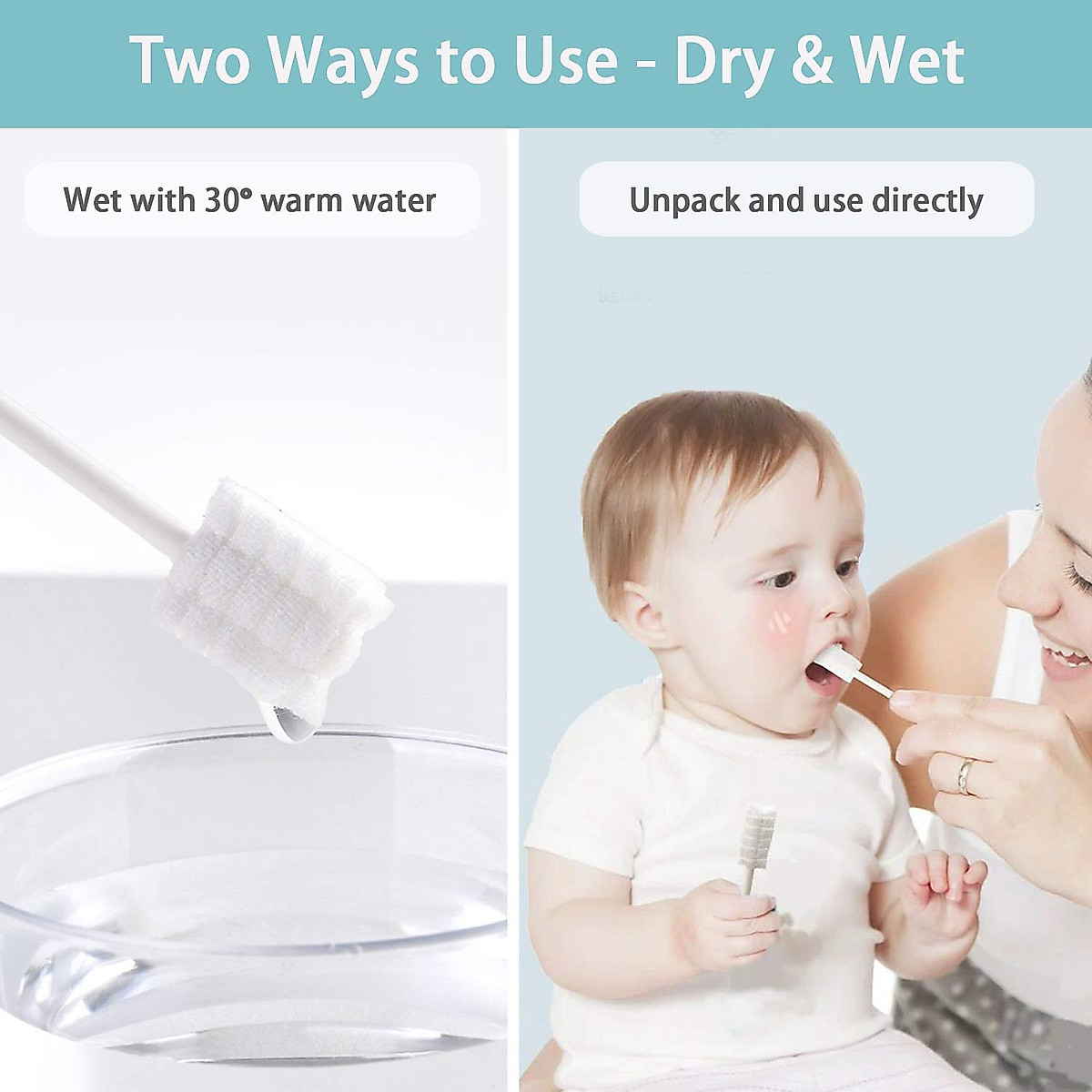 Baby Toothbrush, Baby Tongue Cleaner, 40Pcs Disposable Infant Toothbrush Clean Baby Mouth, Gauze Toothbrush Infant Oral Cleaning Stick Dental Care for 0-36 Month Baby + Free 1Pcs finger toothbrush