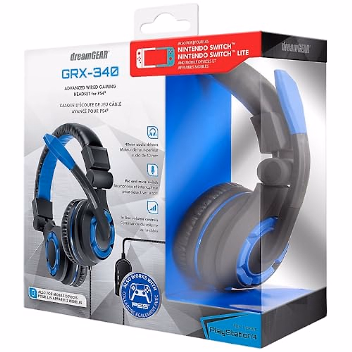 dreamGEAR Grx-340 High Performance, Wired Stereo Gaming Headset for PS5/PS4: 40mm Drivers, Compatible with Xbox One/Series X and S/Switch