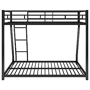 HAUSHECK Bunk Bed Twin Over Full Size, Heavy Duty Metal Bunk Beds with Ladder and Safety Guardrail, Floor Bed Frame for 2 or 3 Kids, Teens & Adults, No Box Spring Needed, Noise Free, Space Saving