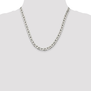 Solid 925 Sterling Silver 6.5mm Anchor Mariner Link Chain Necklace - with Secure Lobster Lock Clasp 20"