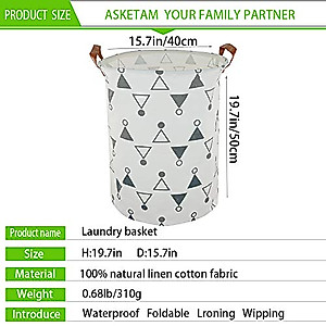 ASKETAM Fabric Laundry Basket Canvas Laundry Hamper for Dirty Clothes Toy Organizer Kid Nursery Room Decor Basket (Gray round triangle)