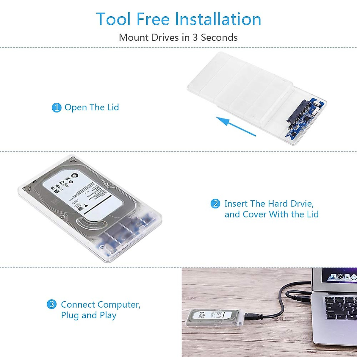 2.5 Inch SATA to USB 3.0 Hard Drive Disk Enclosure, HDD SSD Storage Box Case Enclosure