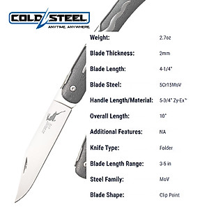 Cold Steel KUDU LITE / 10" Overall / 4 1/4" Blade / 2MM Thick / 5CR15MOV Steel/Blister Packed,Black