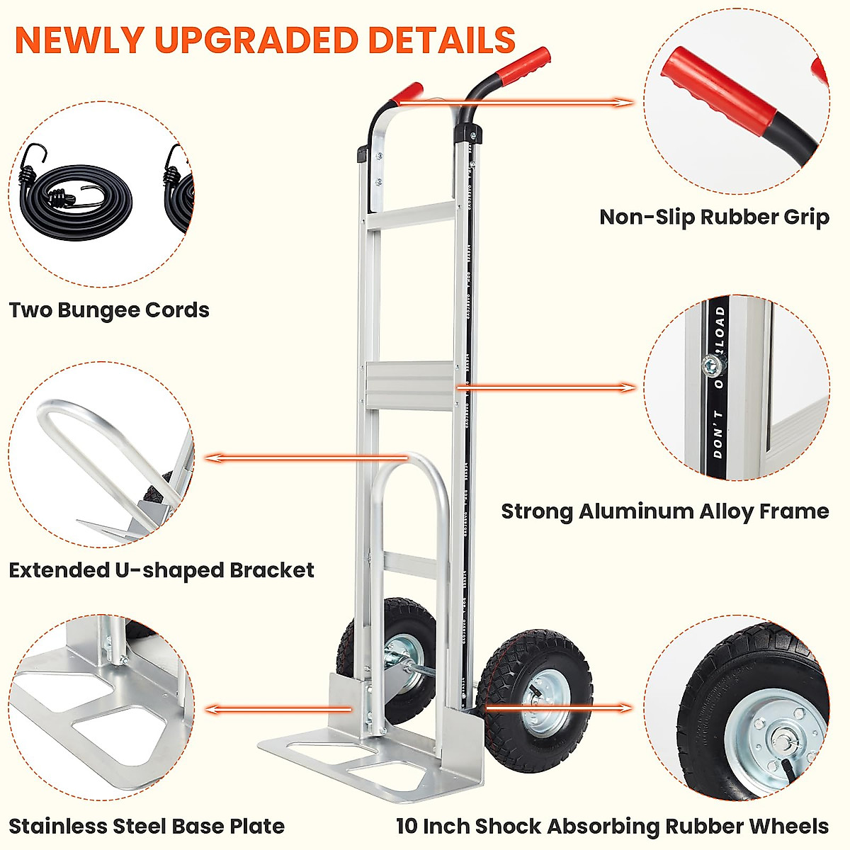 Oyoest Folding Hand Truck and Dolly,440 Lbs Capacity Portable Aluminum Luggage Cart with Telescoping Handle and Rubbers,Portable Dolly cart for Luggage/Personal/Travel/Mobile/Office Use.