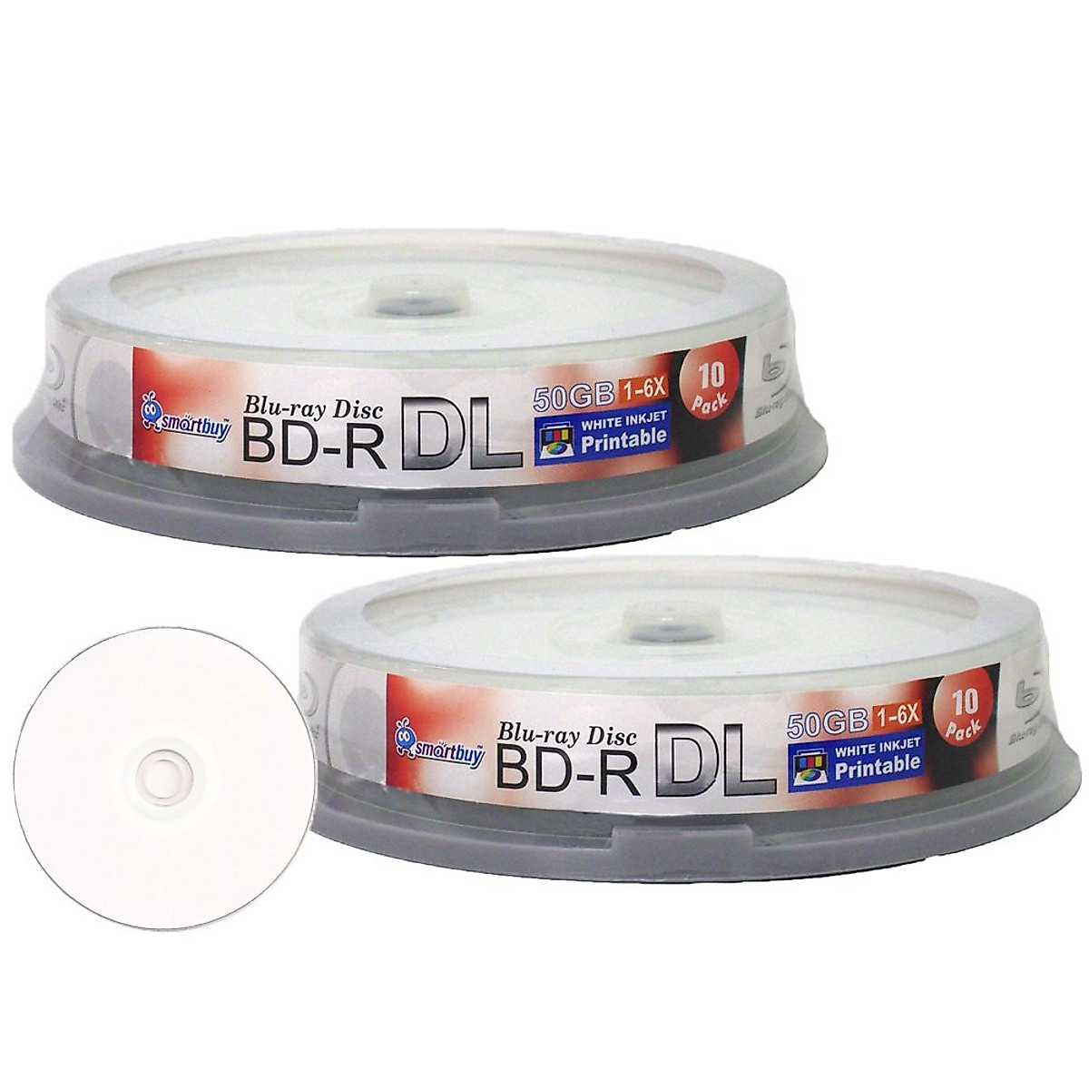 Smart Buy 20 Pack Bd-r Dl Printable White Inkjet 50gb 6X Blu-ray Double Layer Recordable Disc Blank Data Video Media 20-Discs Spindle