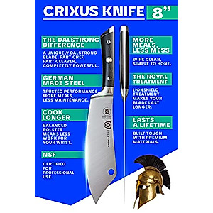 Dalstrong Chef & Cleaver Knife - 8 inch - The Crixus - Gladiator Series Elite - German HC Steel - Hybrid Razor Sharp Kitchen Knife - Black G10 Handle - Sheath Included - Chef Knife - NSF Certified