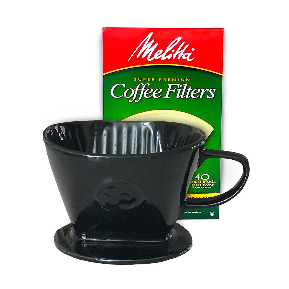 Coffee Pour Over Single Cup Ceramic Brewer Coffee Maker by Simply Charmed (Black)