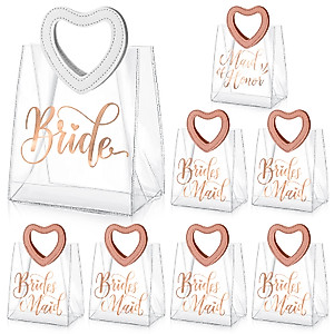 8 Pcs Bridesmaid Gift Bags Wedding Bridesmaid Clear Gift Bag with Handle Bride Gift Bags, 1 Maid of Honor 6 Bridesmaid 1 Bride for Bachelorette Party Bag Bridal Shower Team Bride
