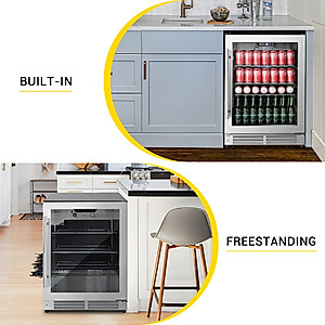 CT Copper Tailor Outdoor Beverage Cooler,132 Cans Freestanding or Built in Fridge with Glass Door, Adjustable Shelves & Digital Temperature Display for Soda, Wine or Beer(5.3 cu.ft)