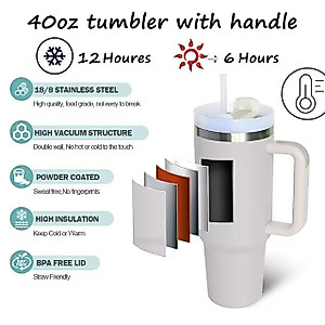 FAMKX 40oz Insulated Travel Mug Tumbler With Handle And Straw,Stainless Steel Double wall Vacuum Thermos Cup Keep Drink Cold and Hot (Brick-red#)