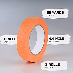 Lichamp 3 Pack Orange Painters Tape 1 inch, Orange Masking Tape 1 inch x 55 Yards x 3 Rolls (165 Total Yards)