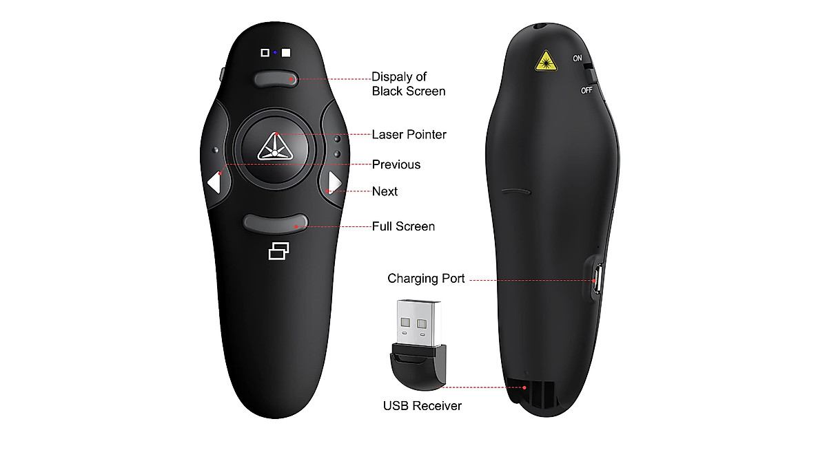 Wireless Presentation Clicker with Rechargeable Battery & Laser Pointer