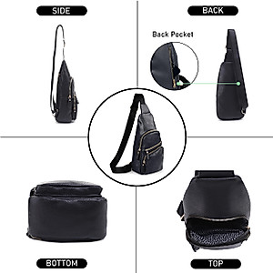 EMPERIA Faux Leather Small Sling Backpack Multipurpose Chest Bag Hiking Travel Daypack Rushsack Outdoor Black