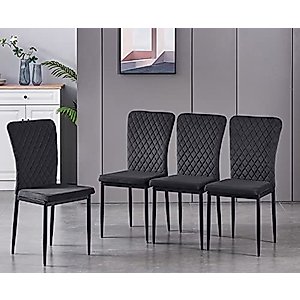FENZARD Set of 4 Living Room Chairs Dining Chairs with Velvet, High Back, Metal Frame and Modern Lattice Design for Living Room, Dining Room,Black