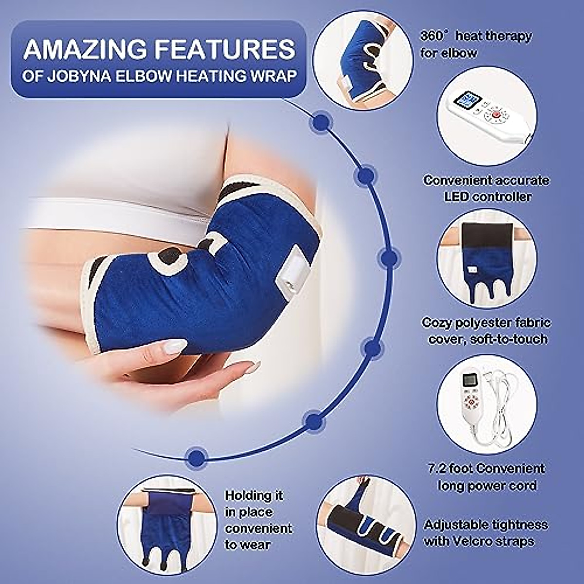 JOBYNA Heating Pad for Elbow Pain, Adjustable Tennis Elbow Pad for Men Women, 86℉-158℉ & Auto Shut Off, Heat Therapy for Golfer's Elbow, Bursitis, Sprains, Strains, Tendonitis, and Arthritis