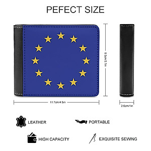 Mens Short Wallet European Union Flag Bifold Leather Wallets Purse Minimalist Card Holders Coin Purses