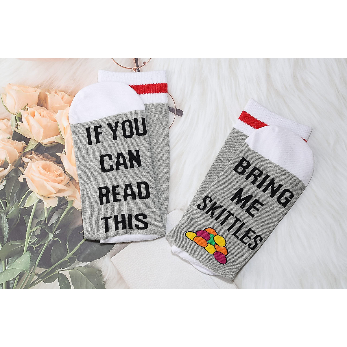 POFULL Foodie Gift Snacks Lover Gift If You Can Read This Bring Me A Snack Novely Socks For Women Girls (BRING ME SKITTLES Socks)