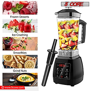 5 Core 2L Professional Countertop Blender Touch Screen For Kitchen 68 Oz 2000W High Speed BPA Free 6 Titanium Blade Smoothie Blender Electric For Soup Shake Juice Multi-Speed Digital JB 2000 D