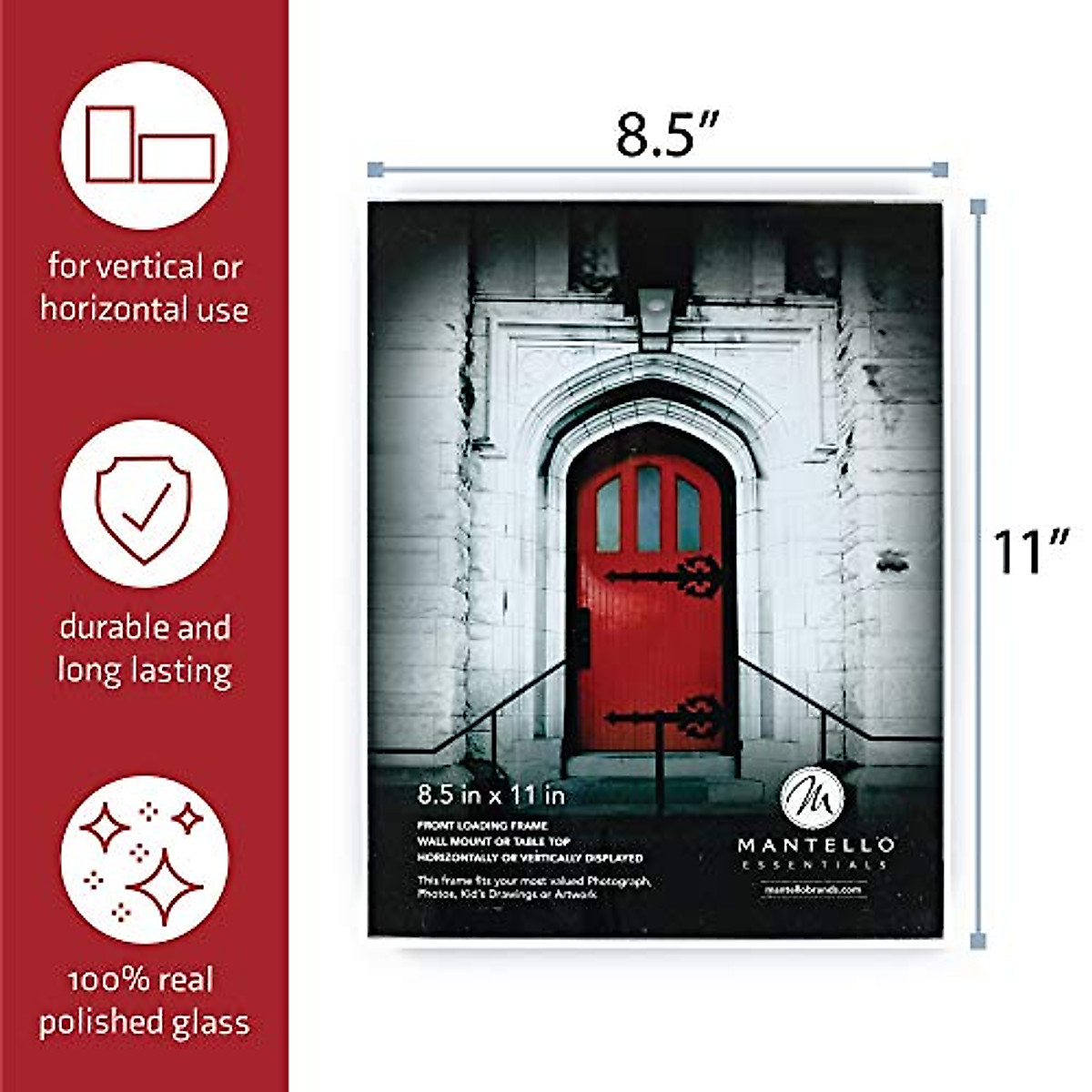 Mantello Front Loading White Picture Frame 8.5x11 - Set of 6 - Table Desk Wall hanging For Artwork - Certificates Diplomas - Family Gallery Multi Photo Frame