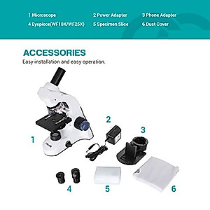 ESSLNB 1000X Microscope for Kids Students 40X-1000X Biological Compound Microscopes with Cell Phone Adapter Double Layer Stage Abbe Condenser and Slides