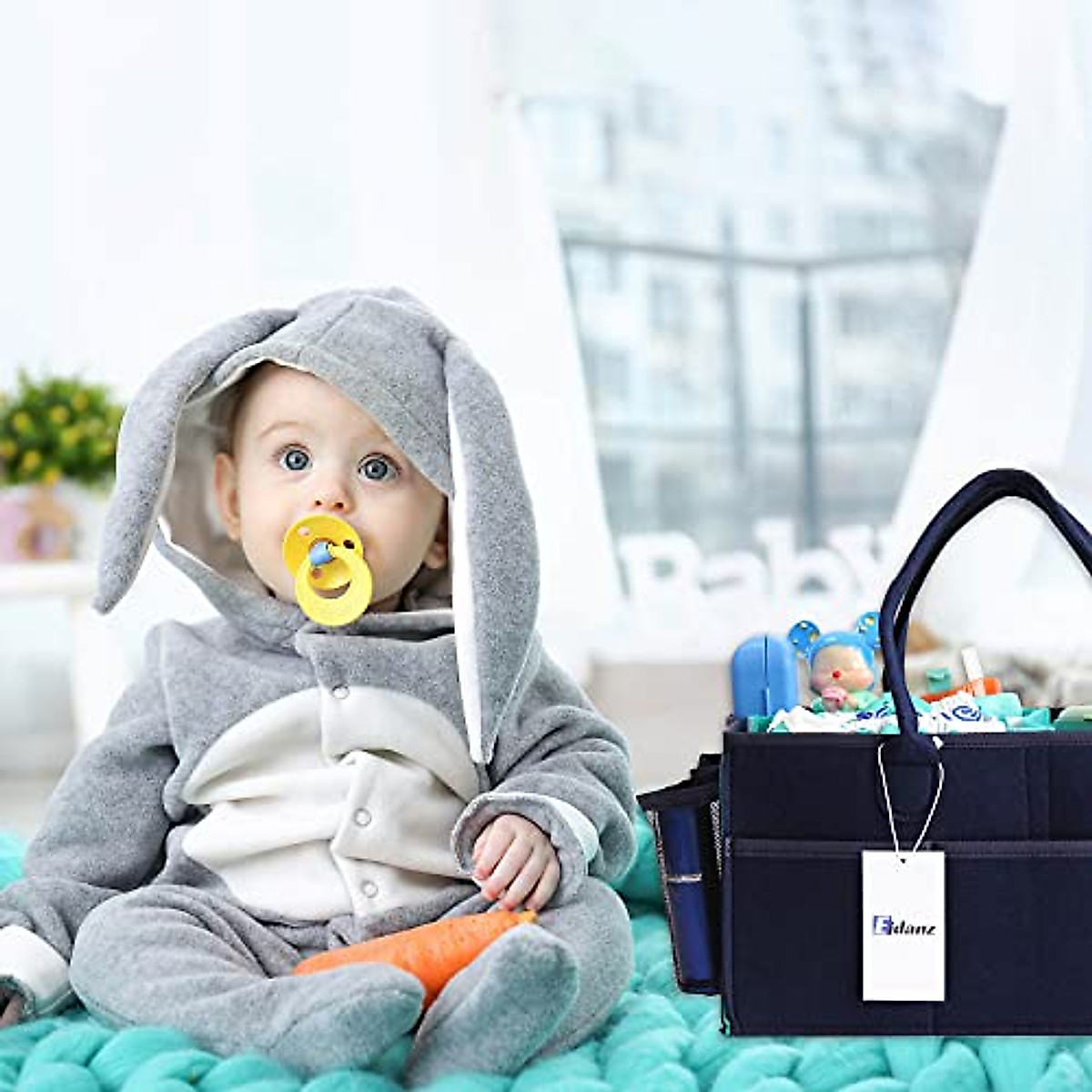 EIDANZ Newborn Baby Diaper Caddy Organiser Portable Felt Baby Wipes Nappy Caddy Toys Storage Bag Nursery Storage Bin Nappy Changing Organizer for Mom, Kids, Blue