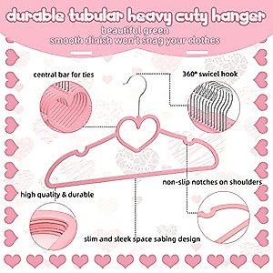 50 Pieces Cute Heart Hangers with 360 Degree Swivel Hook Heavy Duty Clothes Hanger Adult Coat Hangers for Jackets, Pants, Shirts, Suit, Dress Room Closet Decor(Pink,Plastic)
