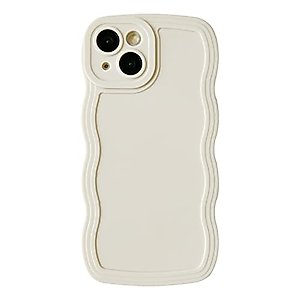 Caseative Solid Color Curly Wave Frame Soft Compatible with iPhone Case (White,iPhone 13 Pro Max)