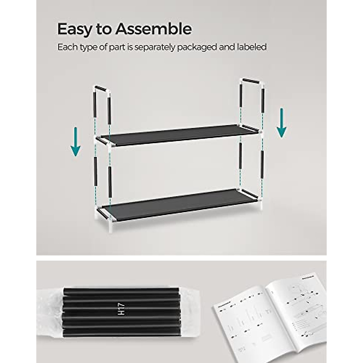 SONGMICS 3-Tier Shoe Rack with Shelves for Closet Entryway, Black ULSH053B01, 11 x 38.8 x 22.8 Inches