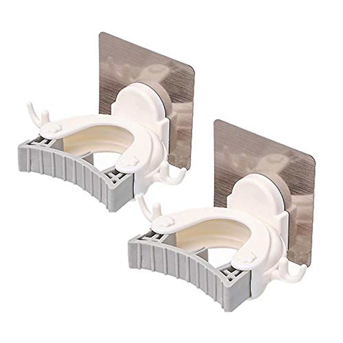 WAVALP Broom Holder Wall Mount with Command Hooks, Heavy Duty Mops Holder Organizer with Command Strips, Anti-Slip Home Storage and Organization Tool (White 2 pcs)