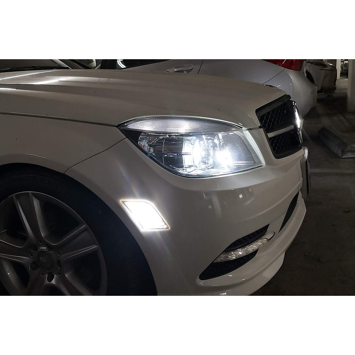 iJDMTOY Euro Clear Lens Front Side Marker Lights w/White LED Replacement Bulbs Compatible With 2008-11 Mercedes Pre-LCI W204 C250 C300 C350 & 2008-2013 C63 AMG, Replace OEM Amber Sidemarker Lamps