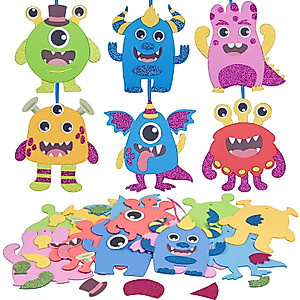 Fennoral 12 Pack Monster Crafts for Kids Monster Craft Kit Make Your Own Monster Foam Stickers Ornament DIY Arts and Crafts for Kids Girls Boys Halloween Party Favor Supplies Birthday Gifts