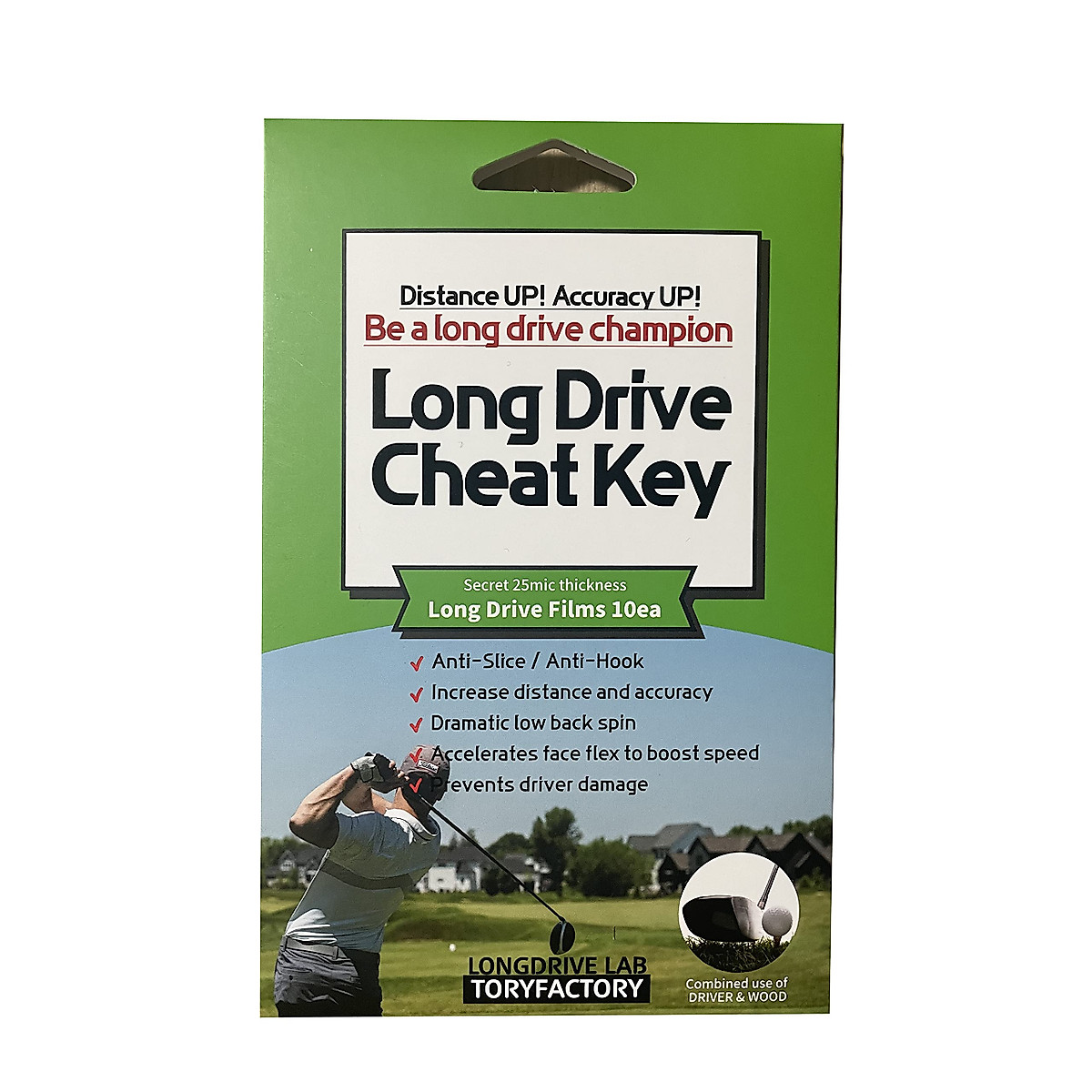 Long Drive Cheat Key] Anti Slice & Hook Golf Film Protector - Non Slicing Increase Distance Reduce Spin Straight Shot Club Protect Golf Accessories