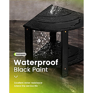 OasisSpace Bamboo Corner Shower Seat Shower Stool, Shaving Stool with Non-Slip Feet, Wood 2-Tier Seat with Storage Shelf for Bathroom, Living Room, Bedroom, Used for Seat or Organizer