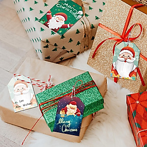 120 Pcs Christmas Gift Tags, Christmas Hanging Tag Label for Christmas DIY Decorations Present Wrapping, with 20m / 66ft Christmas Ribbons, Gift decoration, 12 Styles