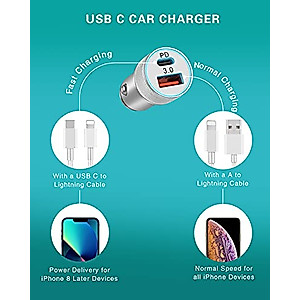 LUOSIKE 20W USB C Fast Car Charger for iPhone 14/13 /12 / Pro Max/Mini /11 /XS/XR/X /8, iPad, AirPods (Dual Port Power Delivery PD Car Adapter with MFi Certified USB C to Lightning Cable 3FT)