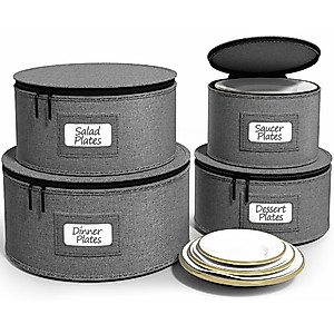 Sorbus China Dinnerware Storage Hard Shell Holders — Round Plate and Cup, Separated Quilted Protection, Felt Plates Protectors - 4-Piece Sturdy Set for Protecting Transporting, Service for 12 (Gray)