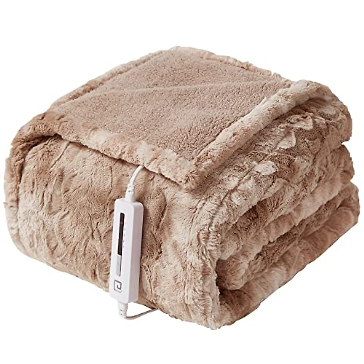 EHEYCIGA Heated Blanket Electric Throw Twin - Heating Blanket with 5 Heating Levels & 10 Hours Auto Off, Soft Cozy Sherpa Washable Electric Throw with Fast Heating, 62 x 84 Inches, Camel