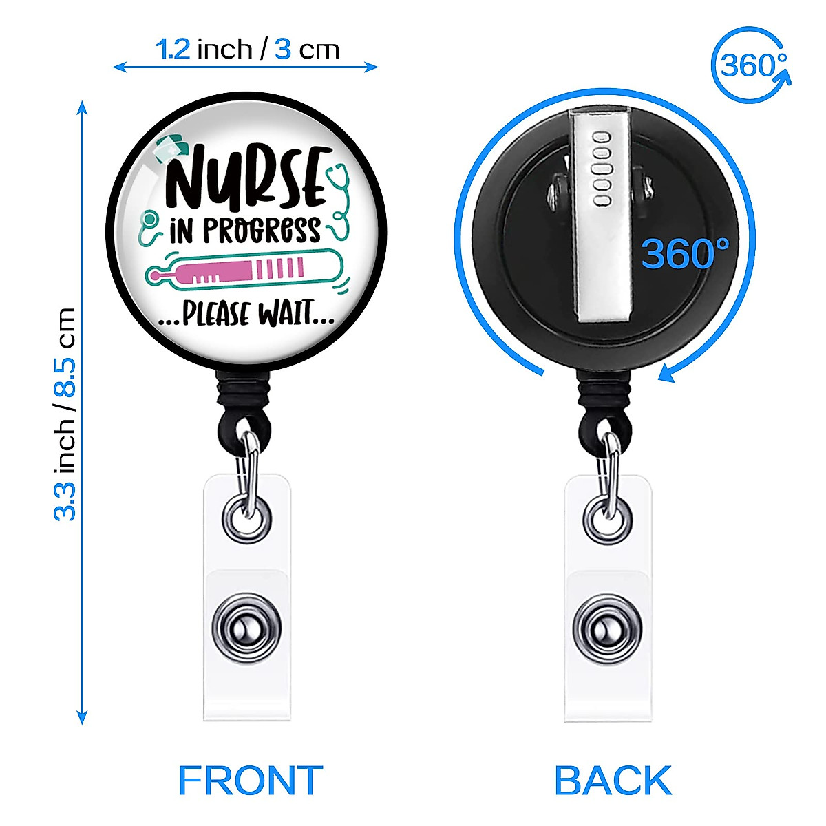 YAZMEEN Nurse in Progress Please Wait Retractable Badge Reel with Alligator Clip Funny ID Badge Holder Funny Nurse Student Badge Clear Name Card Holder for RN LPN CNA Nursing Doctor Teacher Student
