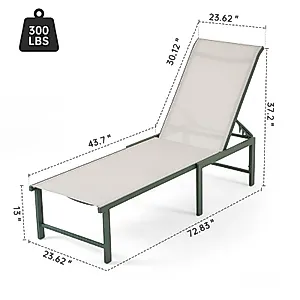 RICNOD Outdoor Pool Lounge Chairs, Patio Aluminum Chaise Lounge, Five-Position Recliner Loungers for Poolside Yard Balcony Deck Beach (Green, 1 pc)