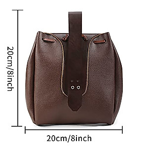 FORNYIN Unisex Adult Medieval Belt Pouch Leather Renaissance Belt Bag Viking Cosplay Bag Pouch (Dark Brown)