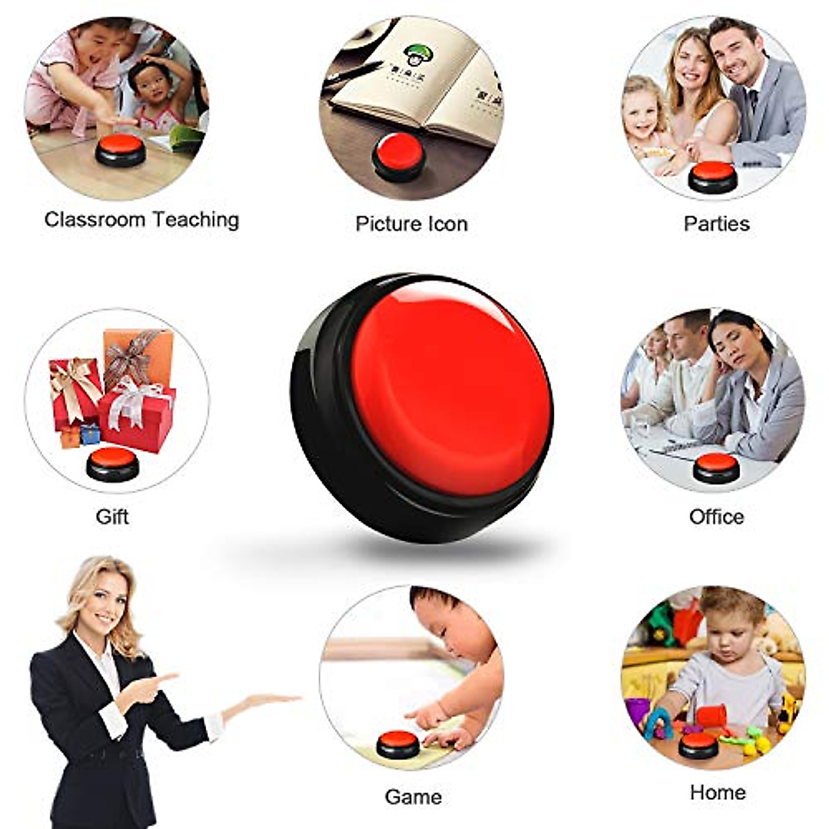 Record Talking Button Easy Button Talking Button Record Recordable Sound Buttons Answer Buzzers Talk Button(Black+Red)