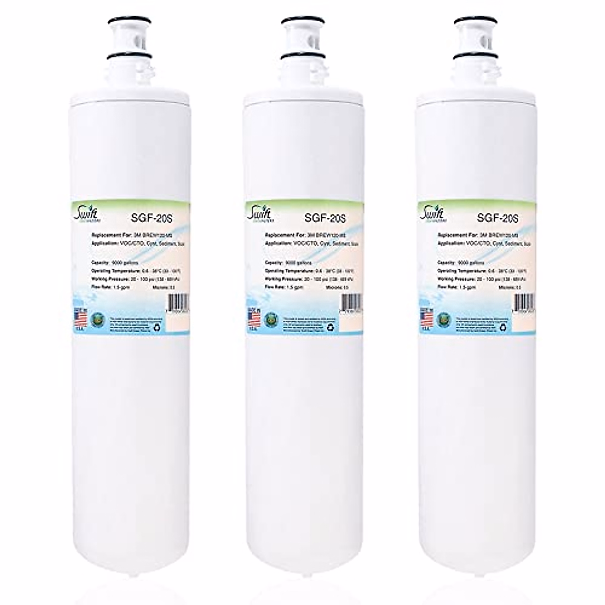 Swift Green Filters SGF-20S Compatible for BREW120-MS,HF20-S,5615103 Commercial Water Filter (3 Pack),Made in USA