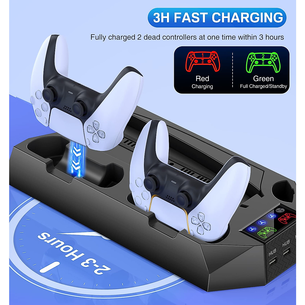 PS5 Stand with Cooling Station PS5 Controller Charging Station for Playstation 5 PS5 Console Edition, PS5 Accessories-Cooler Fan/Remote Charger/Headset Holder(Not Fit 2023 PS5 Slim Disc/Digital)