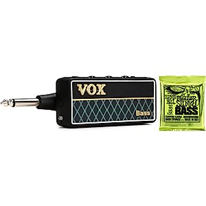 Vox amPlug 2 Bass Headphone Guitar Amp and Regular Slinky Nickel Wound Electric Bass Guitar Strings - .050
