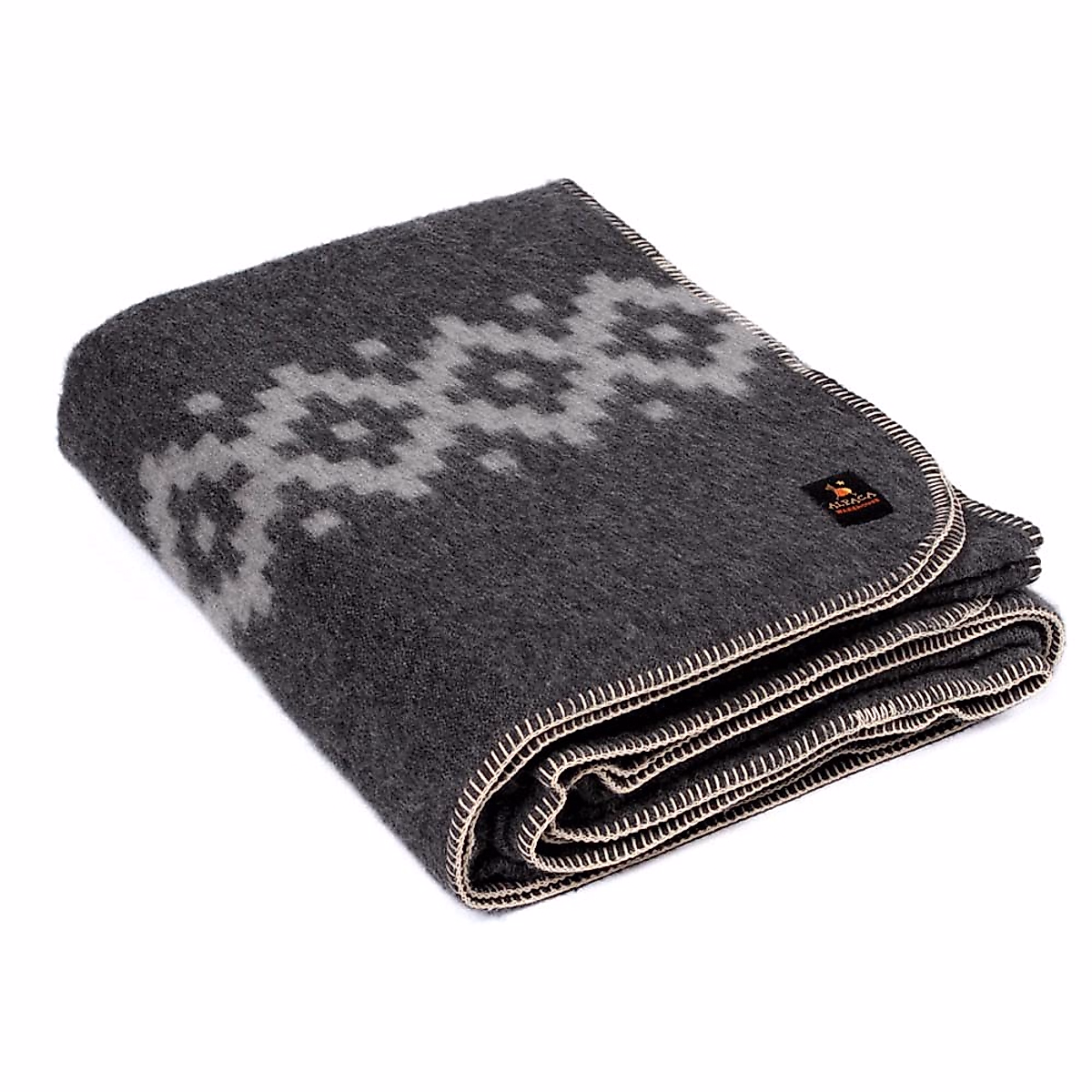 Thick Alpaca Wool Blanket Heavyweight Camping Outdoors Indoors Soft Peru King Size Ethnic Design (Dark Gray - Soft Gray Design, King Size)