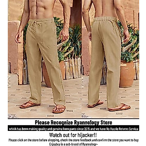 Enjoybuy Men Linen Drawstring Pants Beach Golf Elastic Waist Spring Long Casual Loose Summer Yoga Cotton Jogger Trousers 1