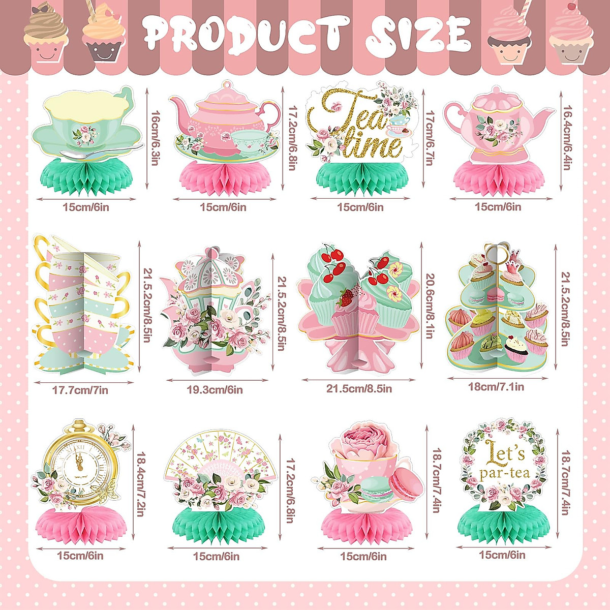 Liliful 12 Pcs Tea Party Decorations Floral Teapot Cake Tea Party Honeycomb Centerpieces Princess Tea Party Supplies Table Tea Party Decor for Birthday Baby Shower Wedding Favors Girls Women