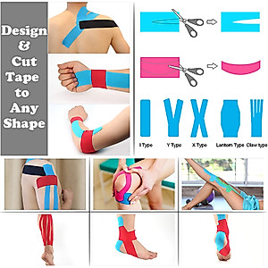 CHOIMOKU 12 Rolls Kinesiology Tape for Knees Muscle Tape for Shoulder Uncut 2" Waterproof 2Inch Sports Tape Athletic Plantar Fasciitis Tape for Pain Knee Support Therapy (4X Beige, 4X Black, 4X Blue)